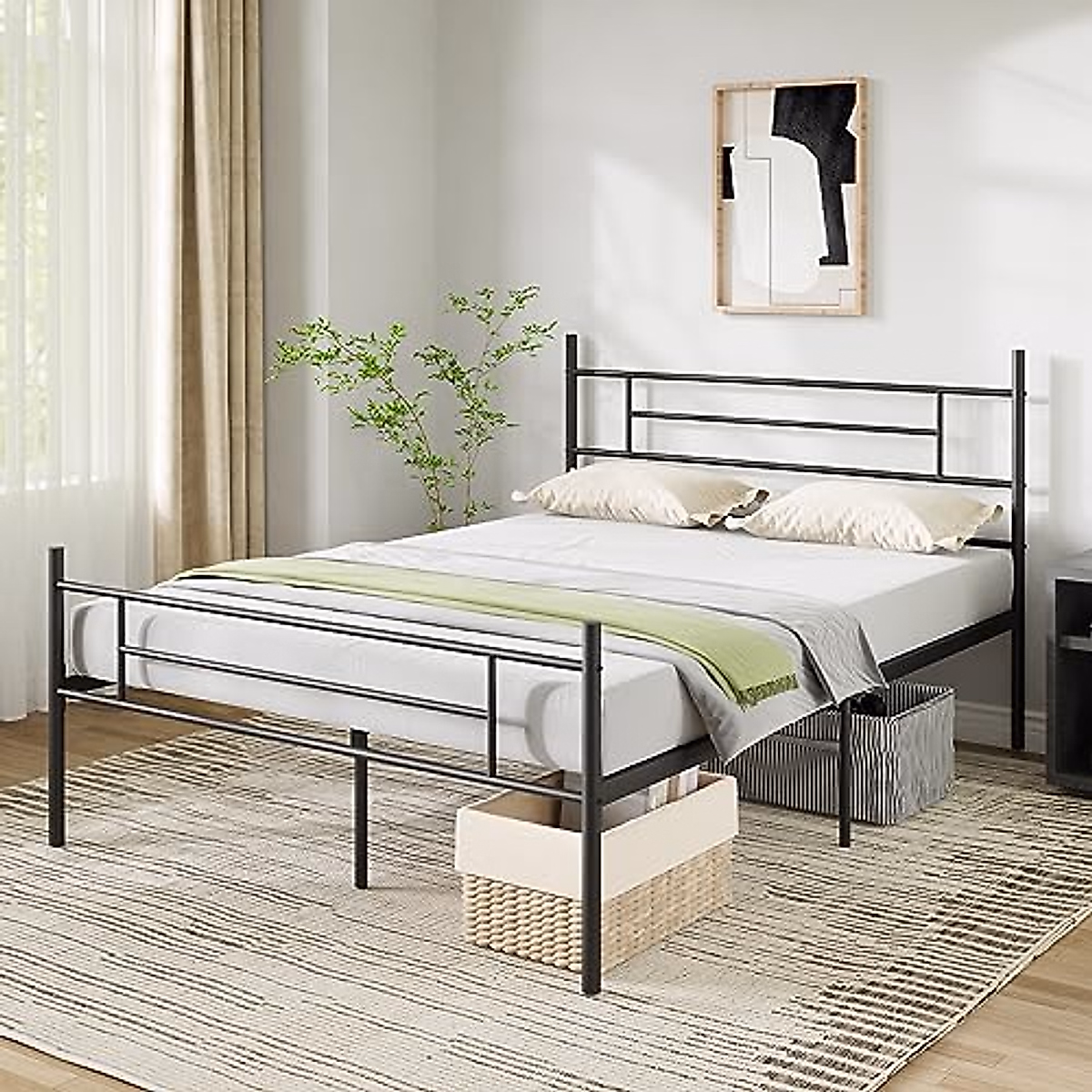 Novilla Metal Queen Bed Frame with Headboard and Footboard, 14 Inch Platform Bed Frame with Storage, Mattress Foundation No Box Spring Needed, Strong Metal Slats Support