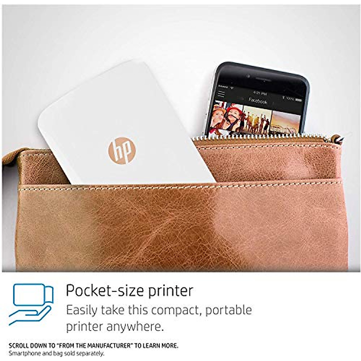 HP Sprocket Plus Instant Color Photo Printer, Print 30% Larger Photos on 2.3x3.4 Sticky-Backed Paper – White (2FR85A)