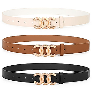 TRIWORKS 3 Pack Women's Belts for Jeans Pants Fashion Waist Belts for Ladies Leather Belt with Gold Buckle