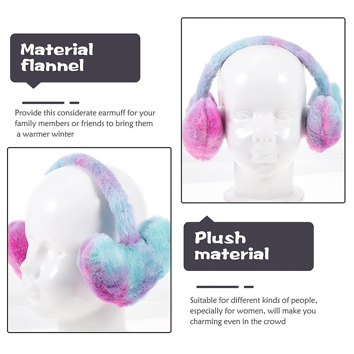 SOIMISS Women Winter Earmuffs Furry Heart Shape Ear Muffs Faux Fur Colourful Ear Covers Warm Ear Warmers for Women Girls Outdoor