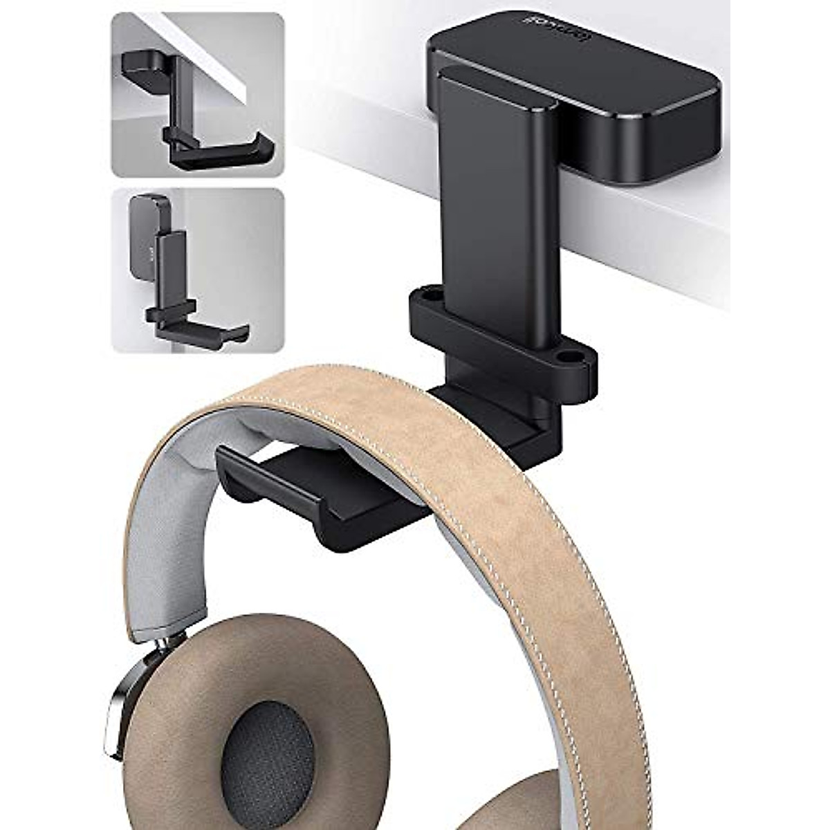 Lamicall Headphone Stand, Sticky Headset Hanger - 360 Degree Rotation Earphone Adhesive Hook Holder Mount, Table Headphone Stand with Cable Organizer, Headset Clamp for HyperX, Sony, Sennheiser -Black