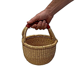 Deluxe Small Round Natural African Basket, 10" - Classic Heartwood Bolga Market Basket from women in Bolgatanga, Ghana with Africa Heartwood Project - GBSRN-S (Flat-packed)