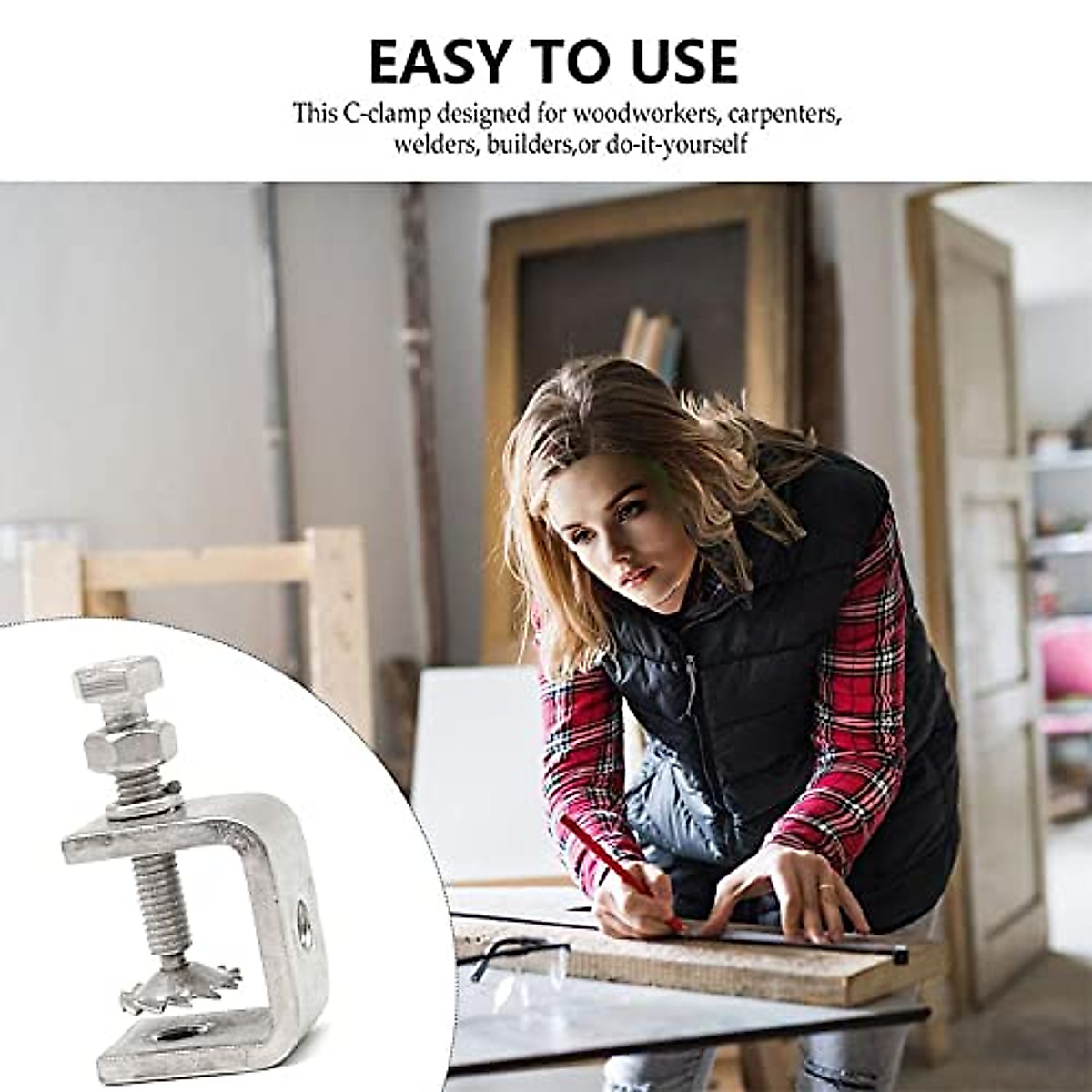 5Pcs Stainless Steel C-Clamp ,Wood Clamps,Tiger Heavy Duty Wood Working Heavy Duty C-clamp with Wide Jaw Openings ,Multi-Tooth Non-Slip Bowl for Welding/Carpenter/Building/Household Mount