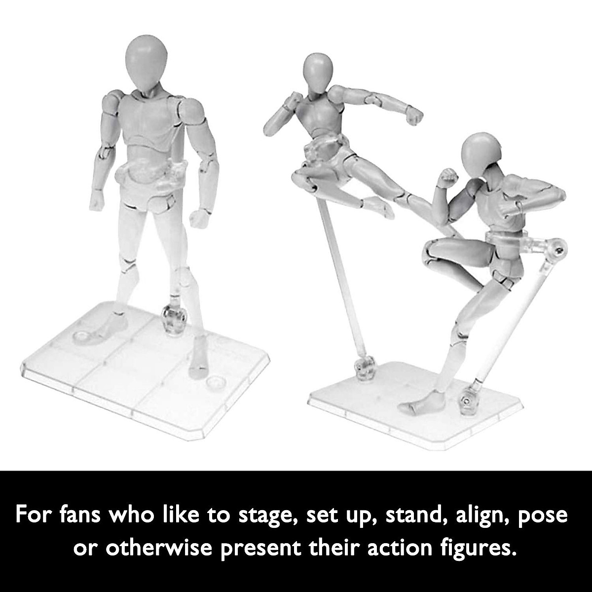Migaven Action Figure Stand, 10pcs Assembly Action Figure Display Holder Base Doll Model Support Display Stand Compatible with HG RG SD SHF Gundam 1/144 Toy Clear