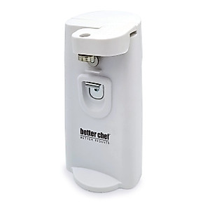 Better Chef Electric Tall Can Opener | 3-in-1 | Built in Knife Sharpener & Bottle Opener | Cord Storage | Auto-Stop (White)