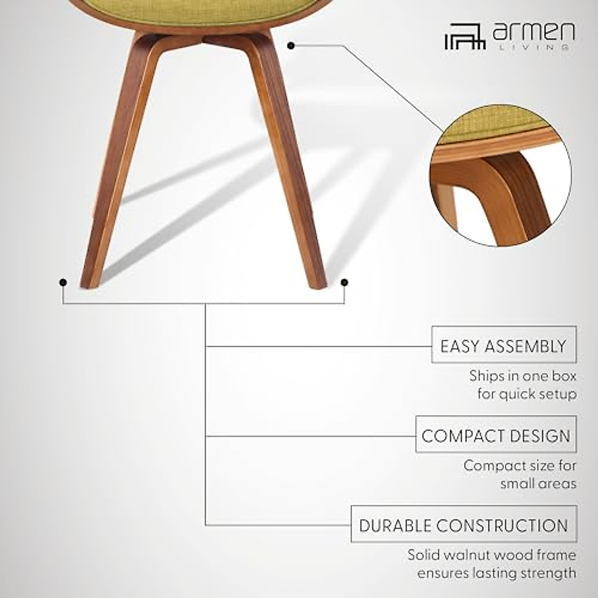 Armen Living Summer Chair in Green Fabric and Walnut Wood Finish 31" x 25" x 22"
