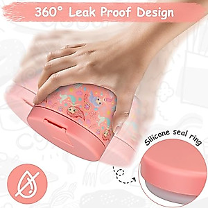 Pawtong 12oz Insulated Vacuum Food Jar with Buckle Lid Wide Mouth Soup Thermo for Hot Food Kids Leakproof Stainless Steel Lunch Container (Pink-Mermaid)