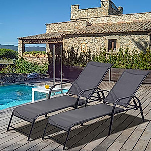 Giantex Outdoor Patio Chaise Lounge Chair, Adjustable Lounge Chairs Patio Seating Furniture, 5 Adjustable Positions, Backyard Lawn Sling Chaise for Beach Yard Pool (2)