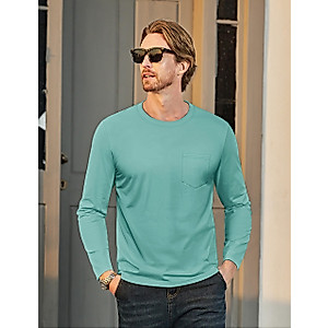 MAGCOMSEN Mens Long Sleeve Pocket T Shirt Breathable Cotton Shirt Lightweight Crew Neck Tee Shirt Grey Green,L