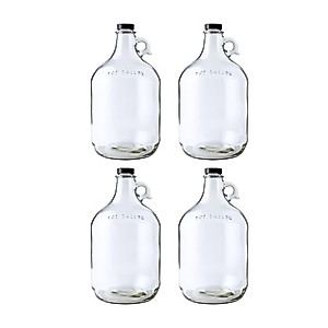 1 Gallon (128oz) Glass Jug with Black Polyseal Cap (4 Pack)