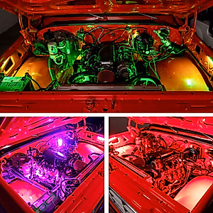 LEDGlow 6pc Million Color LED Engine Bay Under Hood Lighting Kit - 15 Solid Colors - 9 Patterns - 6" Multi-Color Flexible Tubes - Includes Control Box & Wireless Remote