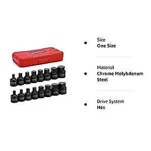 CASOMAN 16 Piece 3/8 Inch Drive Low Profile Impact Hex Driver Set, Cr-Mo, 1/4"-3/4", 6mm-19mm, Impact SAE and Metric Hex Bit Socket Set
