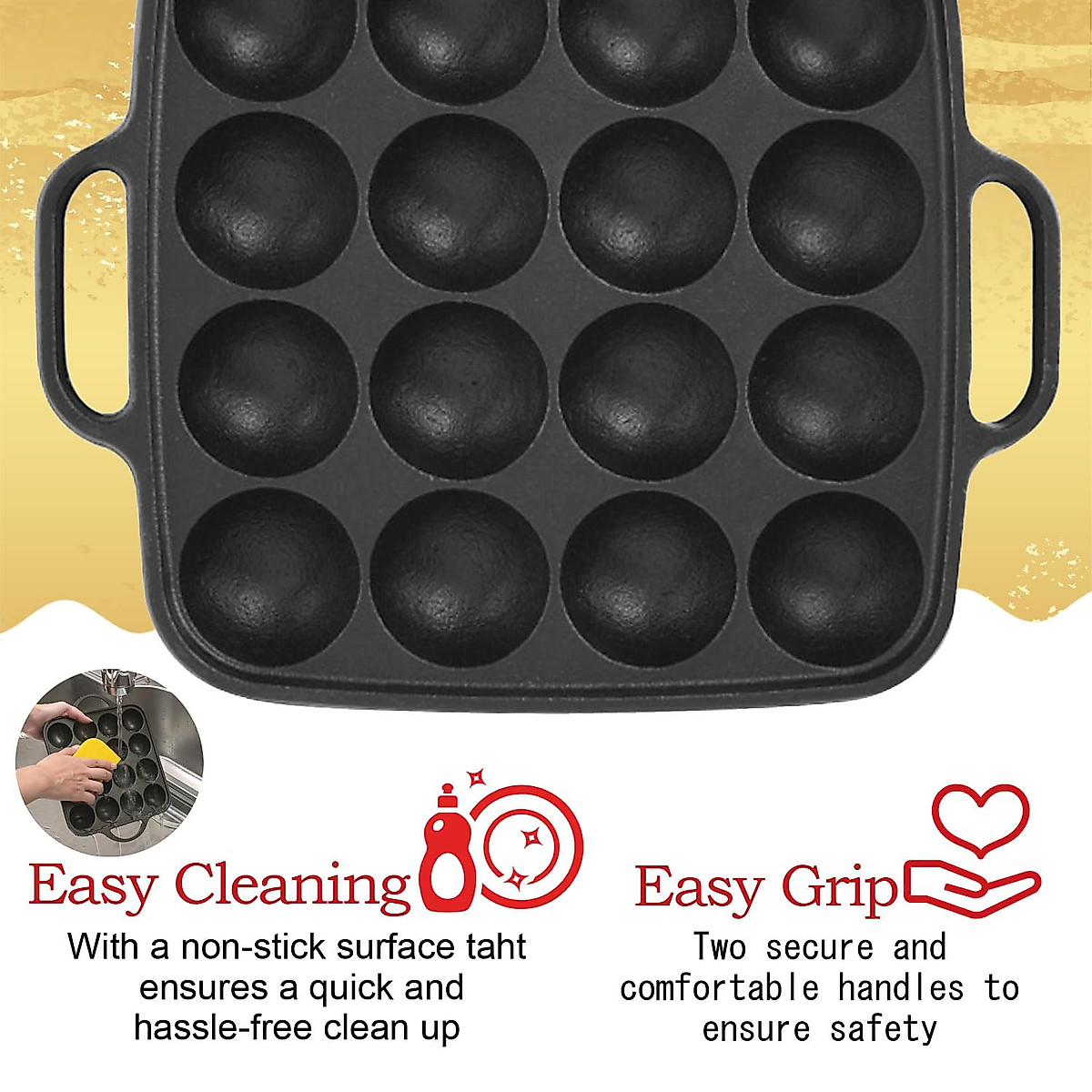 Japanese Grill Pan Takoyaki & Pancake Cooking Plate Nonstick [ Made in Korea ] 16 holes