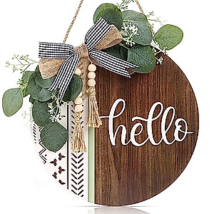 3D Welcome Wreath Porch Door Wood Decor, Boho Hello Front Door Sign Hanging, Farmhouse Aztec Wall Sign Hanger for Home/Office/Shop/Classroom