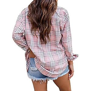 NUOREEL Womens Plaid Shirts Button Down Flannel Shirts Boyfriend Long Sleeve Shirts (Medium, Pink1)