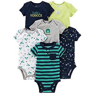 Simple Joys by Carter's Baby Boys' Short-Sleeve Bodysuit, Pack of 6, Multicolor/Cars/Dinosaur/Stripe, 3-6 Months