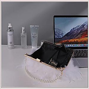 Feather Purse - White Feather Clutch Handbag Distinctive Pearl Chain Shoulder Bag Evening Clutch for Women Girls Lady Great Gifts