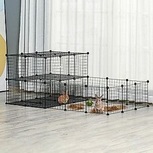 PawHut 47 Panels Pet Playpen, Small Animal Playpen with Doors, Portable Metal Wire Yard Bunny Pen for Guinea Pigs, Chinchillas, 14" x 14"