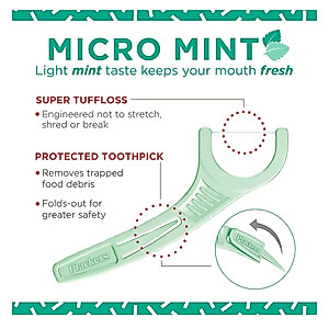 Plackers Micro 12 Count Flosser with Travel Case, Mint, 4-Pack