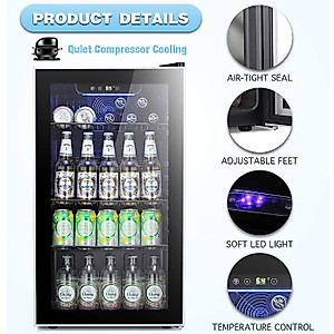 Antarctic Star Beverage Refrigerator Cooler, 100 Can Mini Fridge Glass Door for Soda Beer or Wine Glass Door Small Drink Dispenser Adjustable Clear Front for Home, Office or Bar, 3.1cu.ft.…