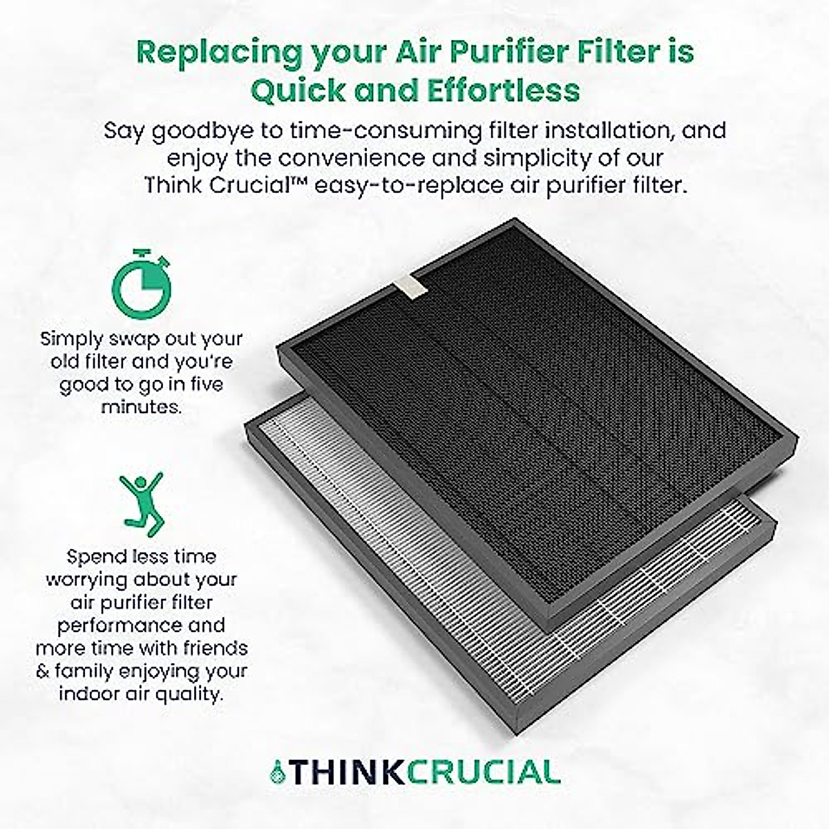 Think Crucial Replacement Air Purifier Filters Compatible with Winix J Models HR950 & HR1000 - Includes 1 Air Purifier Filter & 1 Carbon Filter - Compare to Part # 117130-2 Pack
