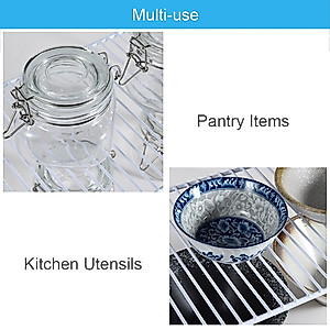 iPEGTOP Set of 2 Kitchen Cupboard Organiser Shelf, Small Size 10.6 x 5.1 Inch Freezer Cabinet Organization Storage Shelf Wire Rack, Steel Metal Shelves for Fridge Pantries Countertops Utensils -White