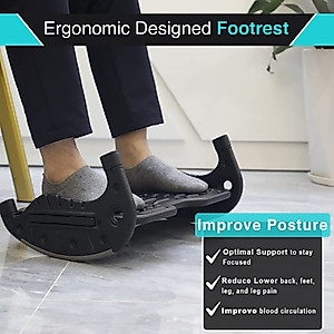 RAINFLY Adjustable Foot Rest Under Desk for Office Use - 30° Tilt Angle Desk Foot Rest Ergonomic Design Office Footrests with Cushion, Non-Slip and Portable Foot Rest for Travel - Black