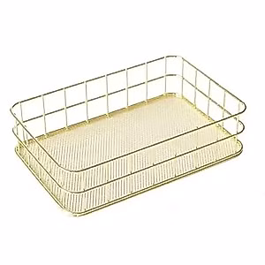 AESGXTU Gold Metal Storage Basket Desktop Iron Grid Simple Snack Storage Tray for Home Decor＆Orderly Storage (Large)