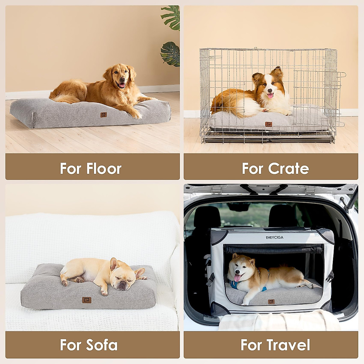 EHEYCIGA Extra Large Waterproof Orthopedic Shredded Memory Foam Dog Bed, 41x27, Grey