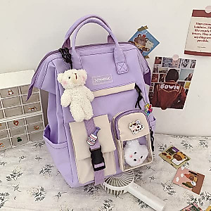 NEWSTYP Kawaii Backpack with Pins Kawaii School Backpack Cute Aesthetic Backpack Cute Kawaii Backpack for Girls