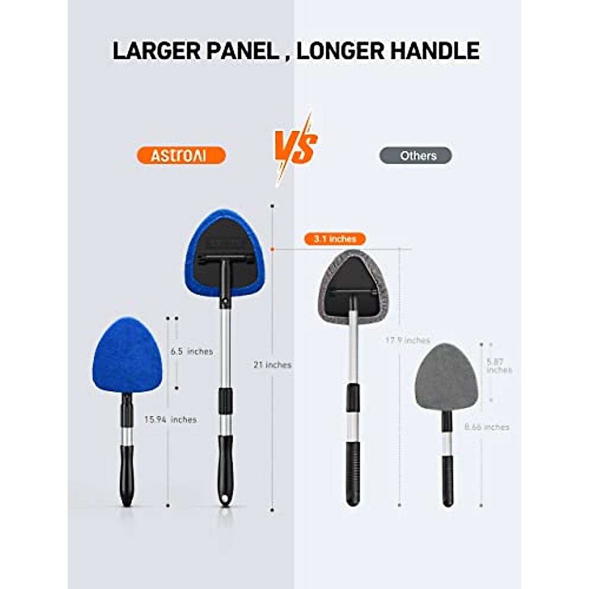 AstroAI Windshield Cleaner, Microfiber Car Windshield Cleaning Tool with 4 Reusable and Washable Microfiber Pads and Extendable Handle Auto Inside Glass Wiper Kit, Blue