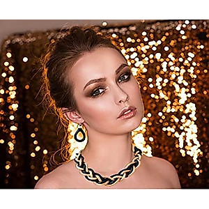 MMonesu Gold Black Statement Necklace, Braided Hollow Cable Large Bib Choker Collar, Chunky Choker National Tribal Necklace Dress Prom Jewelry for Women(BLACK-GOLD)