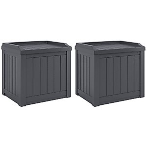 Suncast 22-Gallon Indoor or Outdoor Backyard Patio Small Storage Deck Box with Attractive Bench Seat and Reinforced Lid, Cyberspace (2 Pack)
