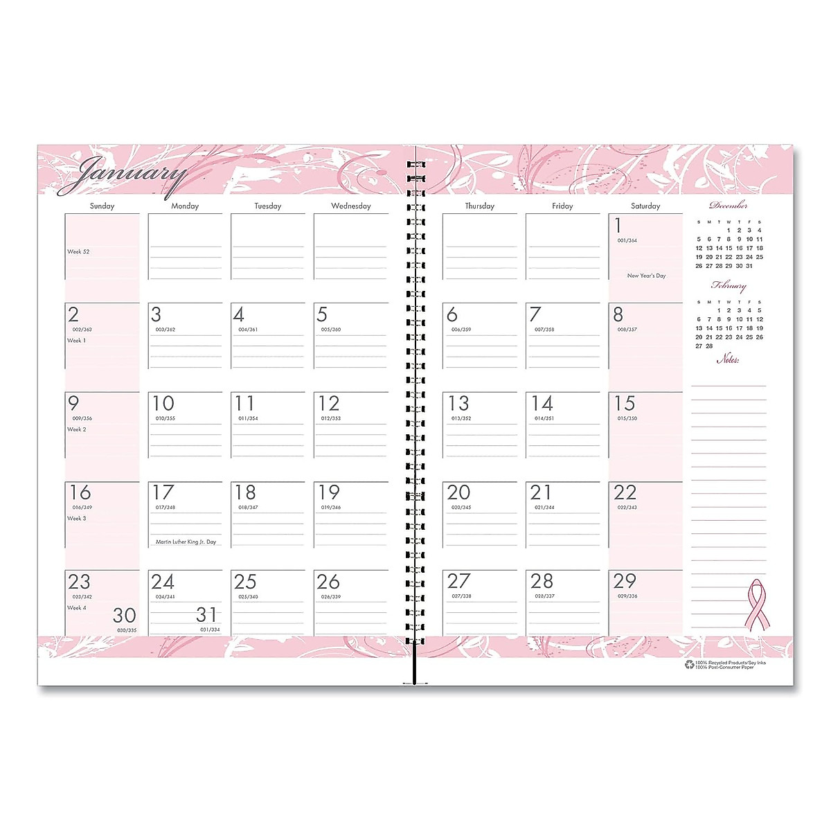 2024 House of Doolittle 10 x 7 Breast Cancer Awareness Rec Ruled Monthly Planner/Journal (HOD5226)