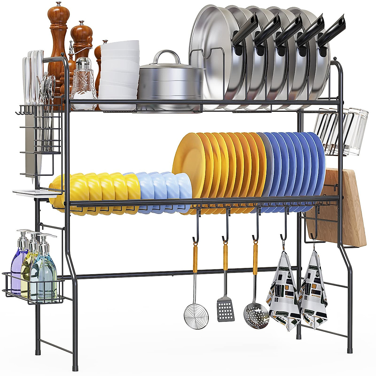 Bextsrack Over The Sink Dish Drying Rack, Multifunctional Dish Drying Rack with Pot Rack for Kitchen Storage Organizer