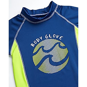 Body Glove Boys’ Rash Guard Set - UPF 50+ Swim Shirt and Bathing Suit Trunks - Swimwear Set for Boys (4-12), Size 8, Navy Green Swirls