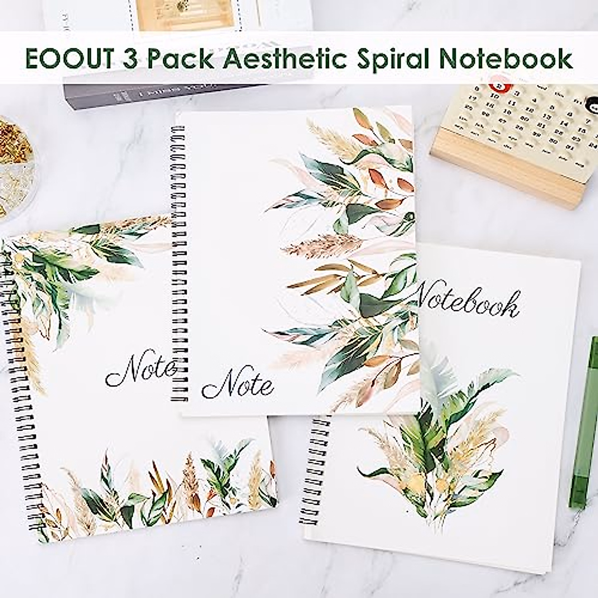 EOOUT 3pcs Aesthetic Spiral Notebook Journal For Women 10.5 x 8.5 Inches College Ruled Notebook Perfect to Stay Organized and Boost Productivity at Work or School