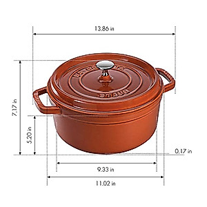 STAUB Cast Iron Dutch Oven 7-qt Round Cocotte, Made in France, Serves 7-8, Burnt Orange