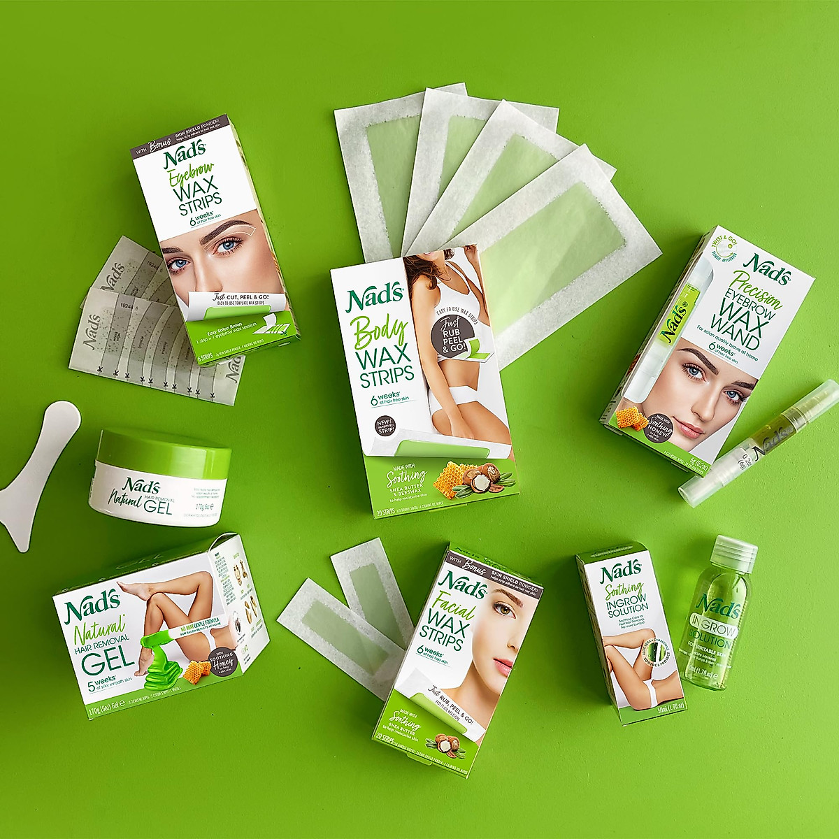 Nad's Eyebrow Wax Strips - Facial Hair Removal for Women - Eyebrow Wax Kit with 6 Eyebrow Waxing Strips + 6 Calming Oil Wipes + 2g Skin Protection Powder, 1 Count