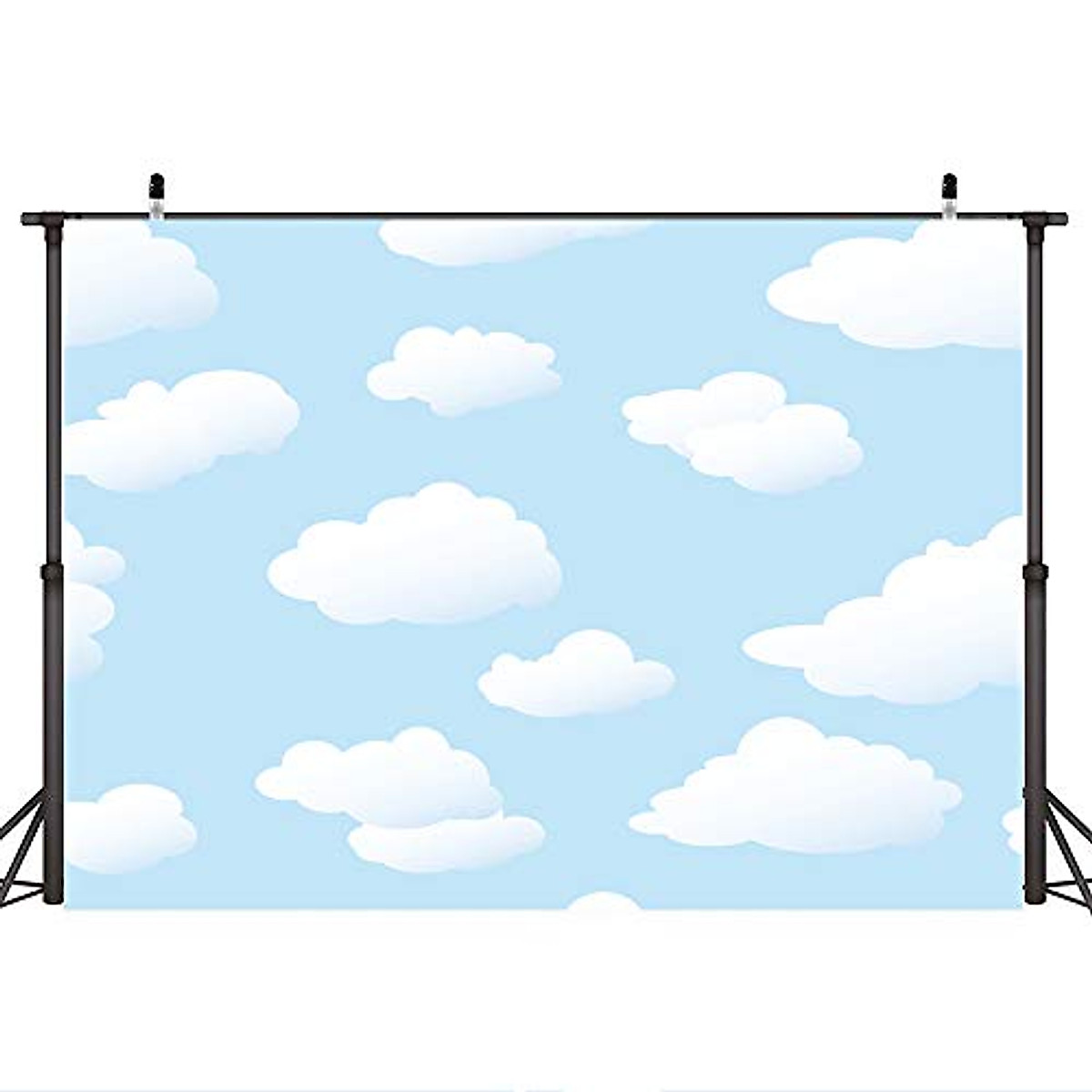 7×5ft White Clouds Blue Sky Photo Backdrop Cartoon Kids Theme Party Banner Children Newborn Baby Shower Boys Girls Birthday Photography Background Natural Scenery Portrait Shooting Photo Props