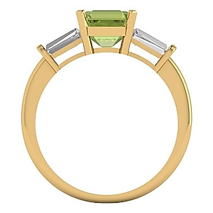 1.62ct SQ Emerald cut 3 stone Solitaire Natural Green Peridot Engagement Promise Anniversary Bridal Ring 14k Yellow Gold 3.5
