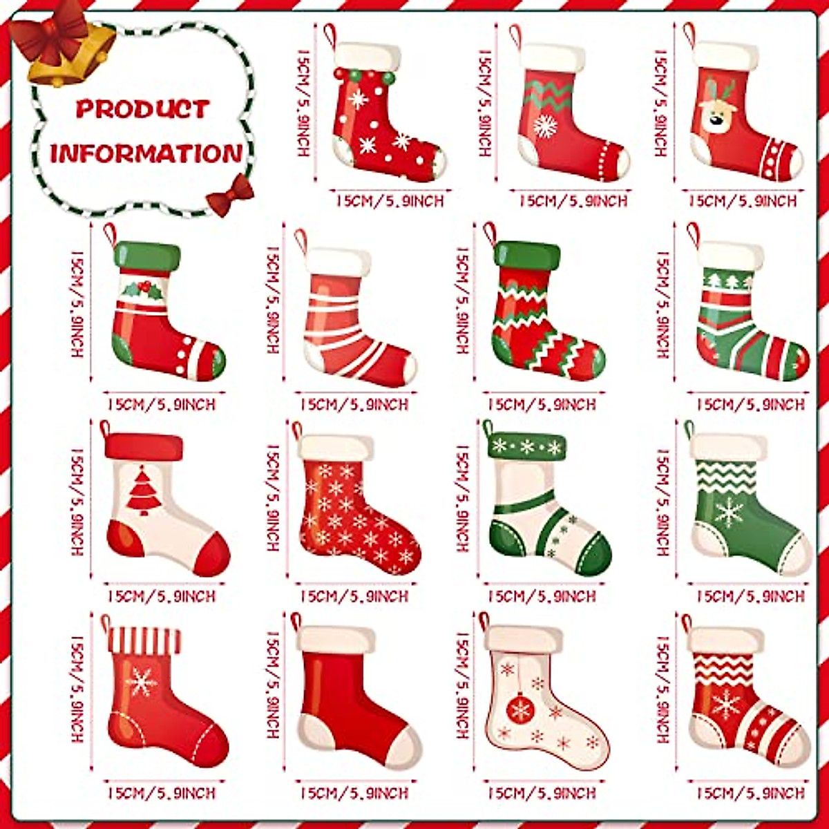 90 Pcs Assorted Christmas Stocking Cut-Outs Xmas Stocking Cut-Outs with Glue Point Dots Colorful Christmas Bulletin Board Decorations Xmas Name Tag Cutouts for Bulletin Border Office Party Favor
