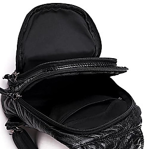 NIGEDU Vintage Embroidered Women Backpacks Soft PU Leather Backpack Purse Small Female Travel Bag High Capacity Black Chest Packs (Red Flower)