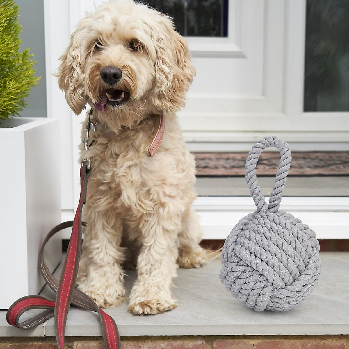 Pomeat Decorative Door Stop, Rope Door Stop, Weighted Door Stopper, Knot Nautical Door Stop, Heavy Doorstop for Bedroom, Living Room Door, Window Wedge, Bookend 6.25 inch (White)