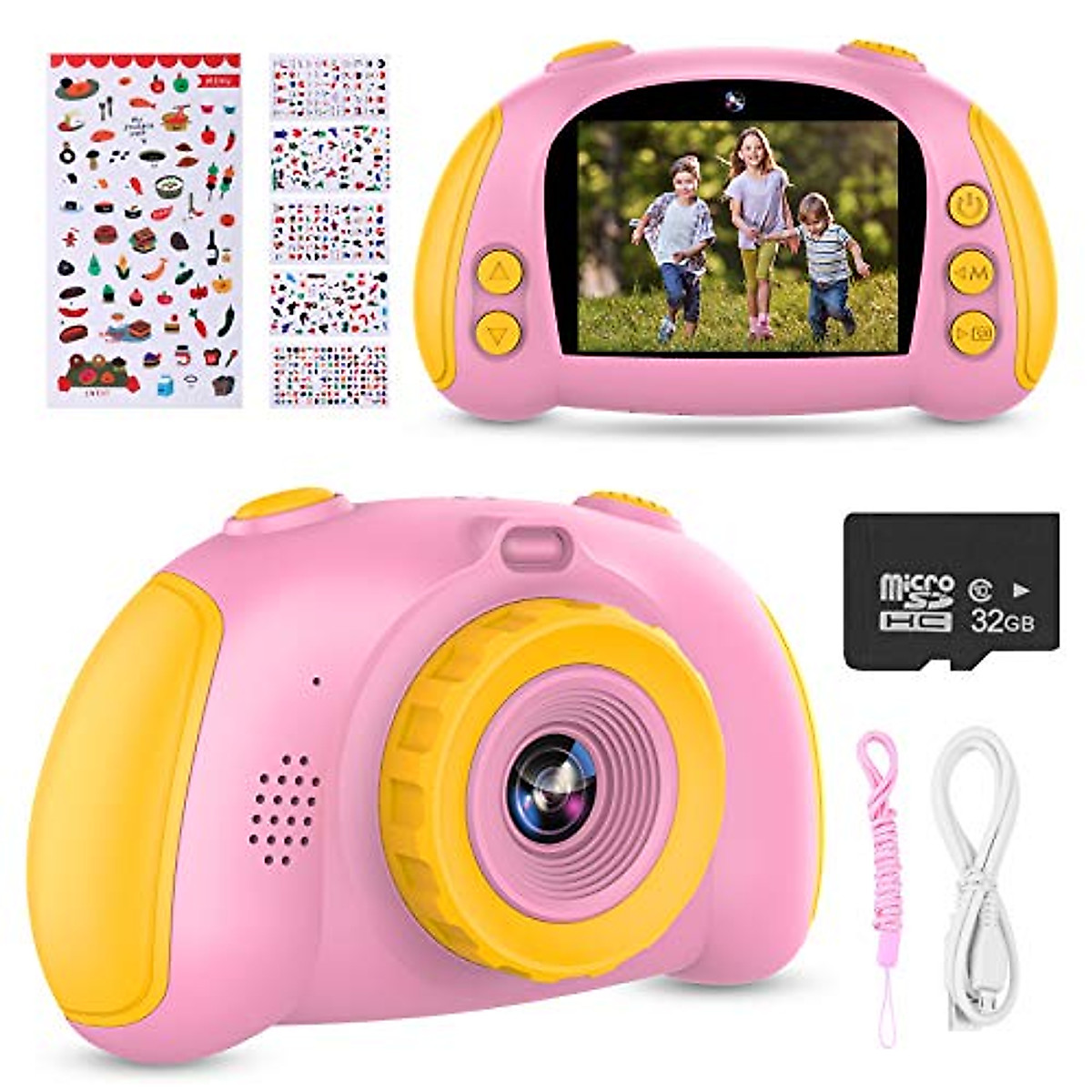 Kids Camera for Boys Girls - Upgrade Kids Selfie Camera, Birthday Gifts for Girls Age 3-9, HD Digital Video Cameras for Toddler, Portable Toy for 3 4 5 6 7 8 Year Old Girl with 32GB SD Card (Pink)