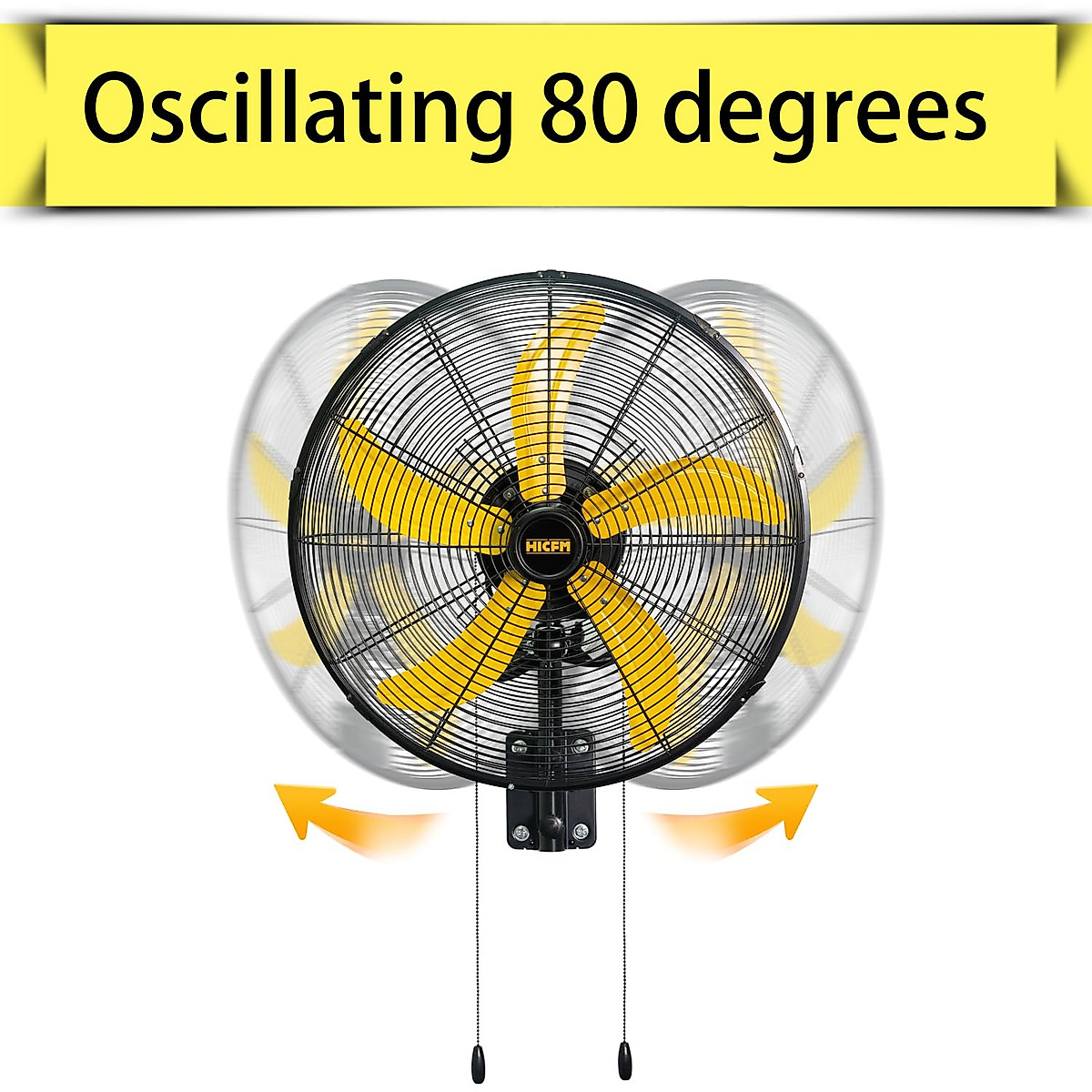HiCFM 20" Oscillating Wall Fan, 4800 CFM High Velocity Industrial Wall Mounted Heavy Duty Shop Fans with 3 Speed Settings 80° Oscillation for Commercial Garage Warehouse workshops Factory