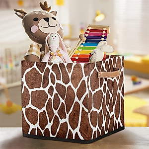 Storage Basket Animal Giraffe Skin Print Collapsible Storage Bin with Handles Large Canvas Storage Cubes Toy Basket for Shelves Closet Nursery Cabinet Living Room Organizer 13x13x13"