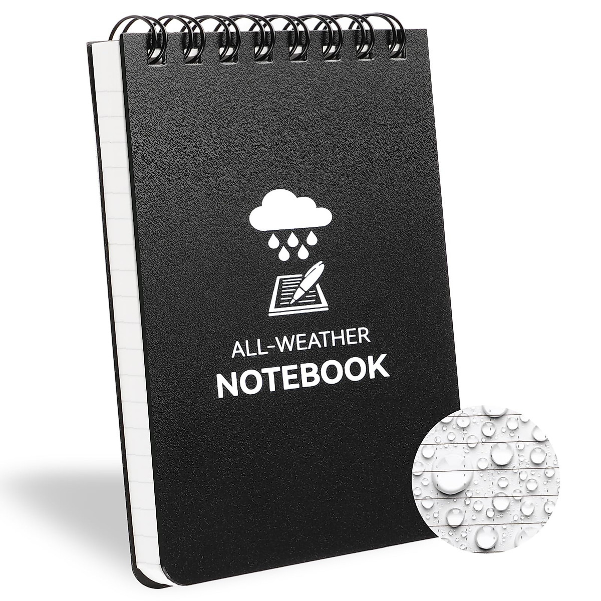 COIDEA Waterproof Notebook, Top-Spiral Pocket Notepad, 3" x 5" Weatherproof NotePad, All Weather Police Pocket Notebook Little Memo Steno Note Pads for Outdoor Office School Recording, Black