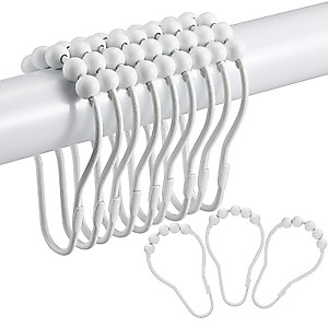 Shower Curtain Hooks, OEH Stainless Steel Shower Curtain Rings, Roller Gliding Shower Hooks for Shower Curtain, Rustproof Shower Rings for Curtain, Shower Curtain, Shower Rod, Set of 12, White