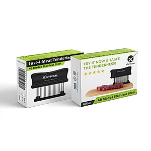 XSpecial Meat Tenderizer Tool 48-Blades Stainless Steel - Ease to Use & Clean - Kitchen Gadgets Tools with Sharp Needle Makes The Toughest Steak Tender - No More Pounder Meat Hammer Or Meat Mallet